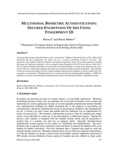 Multimodal Biometric Authentication Secured Encryption Of Iris Using