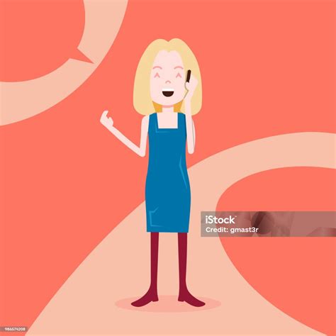 디자인 작업 및 애니메이션 빨간색 배경에 전체 길이 플랫 사람에 대 한 하이 틴 문자 행복 전화 여성 서식 파일 개체 그룹에 대한 스톡 벡터 아트 및 기타 이미지 Istock