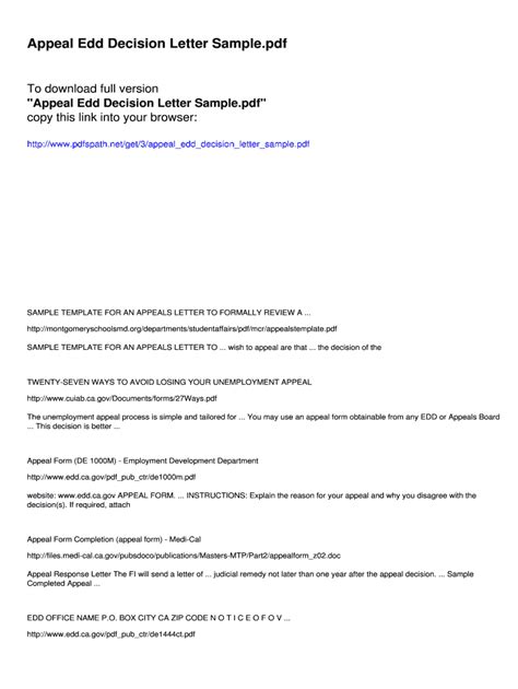 Fillable Online Appeal Edd Decision Letter Sample