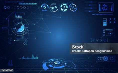 디지털 데이터 차트 통신 컴퓨팅 및 하이테크 미래 디자인 배경에 원 퍼센트 활력 혁신의 추상 기술 Ui 미래 개념 Hud 인터페이스 홀로그램 요소 0명에 대한 스톡 벡터