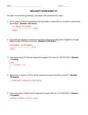 Molarity Worksheet Pdf Name Period MOLARITY WORKSHEET 1 For Each Of The Following Problems