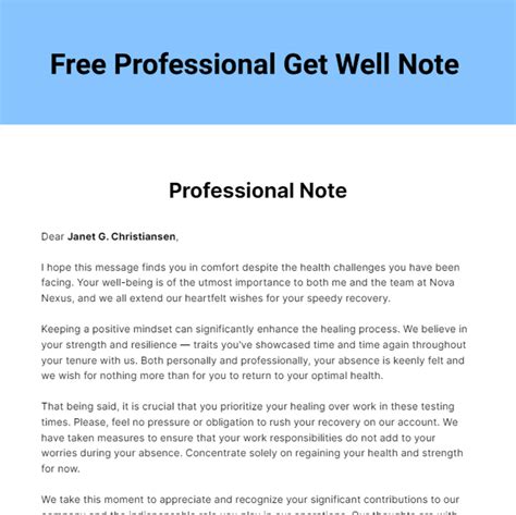Free Professional Get Well Note Template To Edit Online