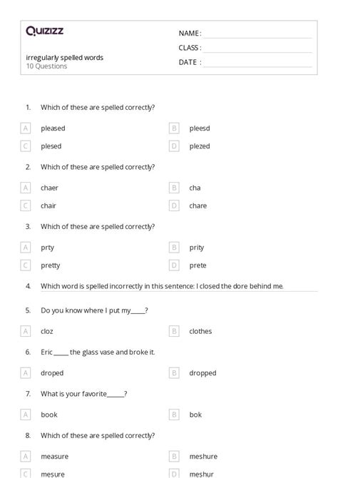 50 Irregularly Spelled Words Worksheets For 3rd Grade On Quizizz Free And Printable