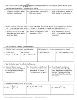 Pre Calculus H Section Hw Ws Exp Log Word Probs W Revisit Inverses