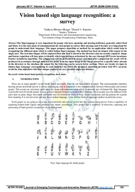 Pdf Vision Based Sign Language Recognition A Survey
