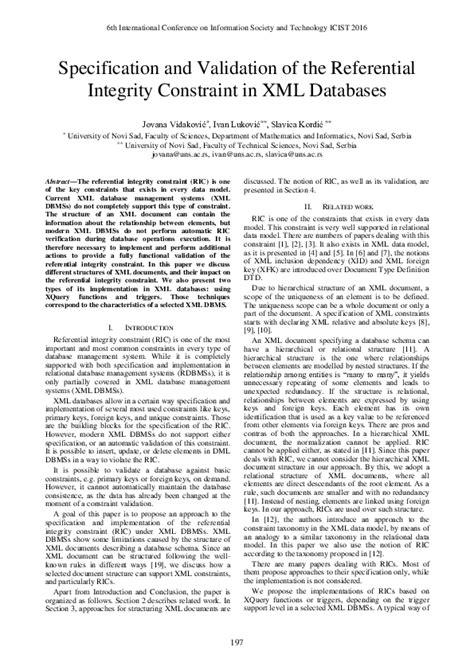 Pdf Specification And Validation Of The Referential Integrity