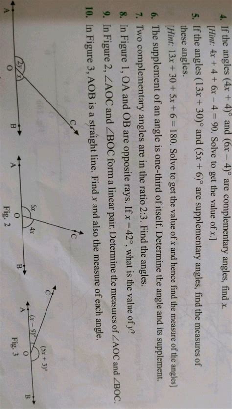 4 If The Angles 4x 4 And 6x4 Are Complementary Angles Find X H