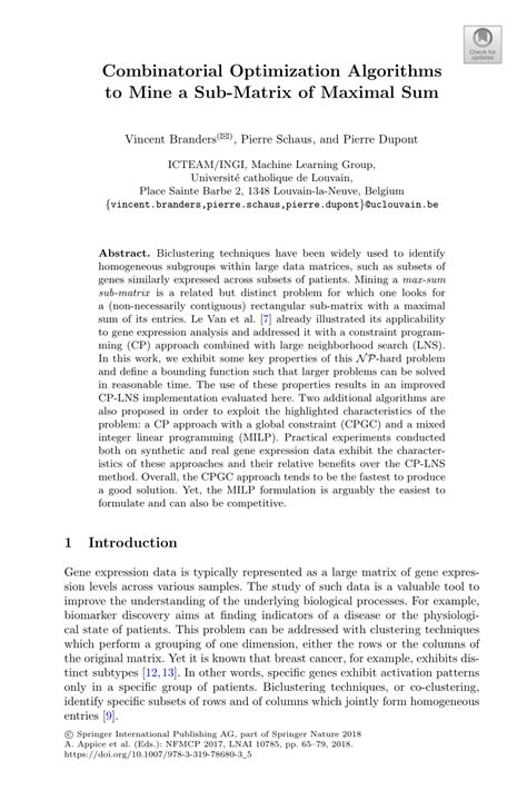 Pdf Combinatorial Optimization Algorithms To Mine A Sub Matrix Of