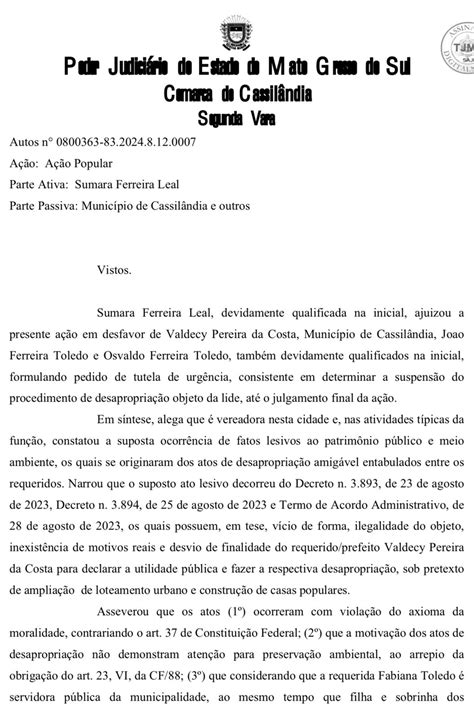 Cassilândia Justiça suspende desapropriação de imóveis destinados a