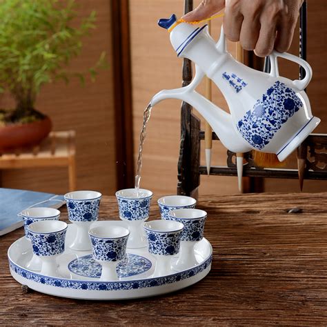 仿古青花酒壶白酒瓶酒杯家用中式酒具带盘套装陶瓷分酒器酒盅摆件虎窝淘