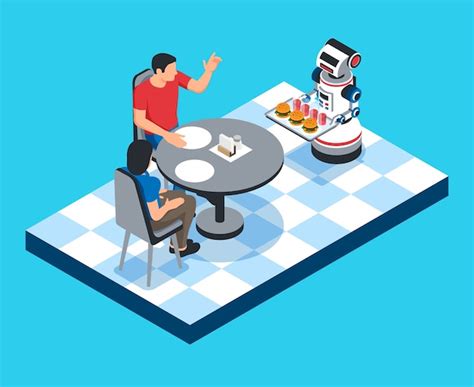 Premium Vector Robots And People Isometric Cartoon Composition