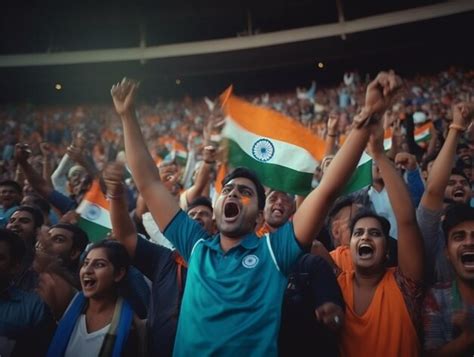 Premium Ai Image Indian Supporter Fans Enthusiastically Watch The