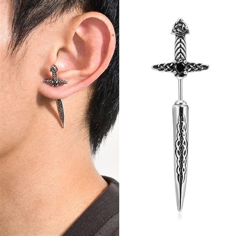 남성용 고딕 소드 스터드 귀걸이 스테인레스 스틸 방수 귀 피어싱 록 펑크 파티 생일 선물 주얼리 Aliexpress