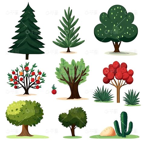 Treeai数字艺术 Tree卡通风绿红棕黄树木森林宁静自然插画 Ai平面元素免费下载 Png格式 4096像素 编号71589314 千图网