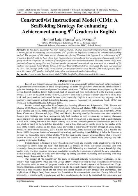 Pdf Constructivist Instructional Model Cim A Scaffolding Strategy For Enhancing Achievement