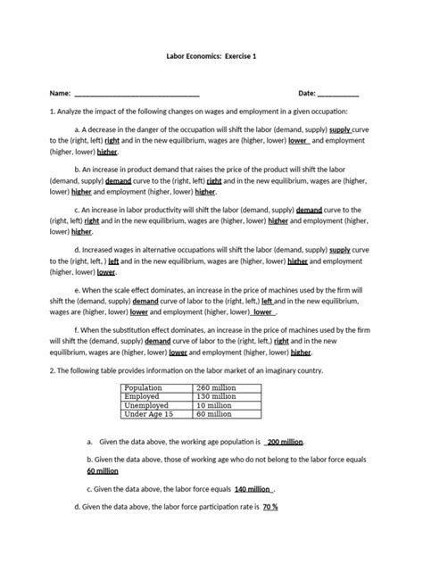 Exercise 1 Pdf Labour Economics Demand