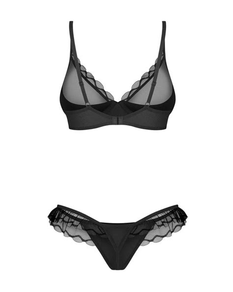 Sheer Mesh Demi Bra And Thong Set Obsessive Stelisa Shop Black Lingerie — Lavinia Lingerie