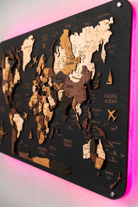 Led Wooden World Map Etsy