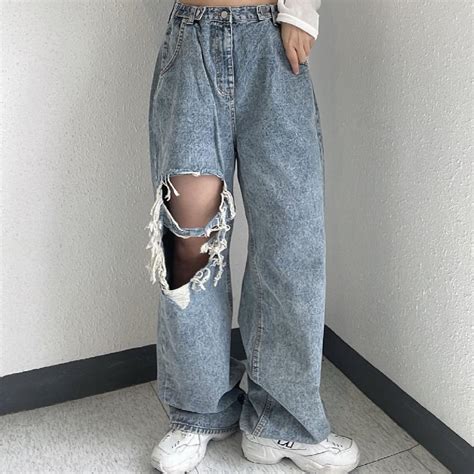 돌청 워싱 찢청 와이드 비죠 데님 팬츠 무파진 청바지맛집
