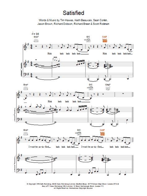 Satisfied By Five Sheet Music For Piano Vocal And Guitar Chords At Sheet