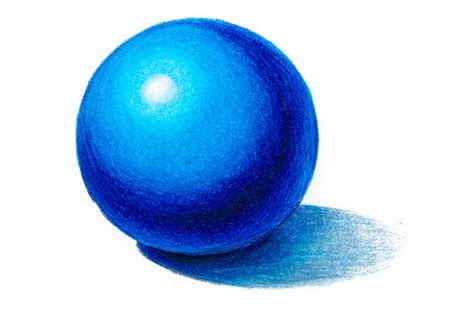 Handdrawn Potlood Tekening Van Realistische Blauwe Bal Met Schaduwen