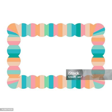 공 모양 패턴이있는 귀여운 다채로운 장식용 직사각형 테두리 사진 앨범 액자 음성 거품 흰색 배경 평면 디자인 Eps10 벡터에
