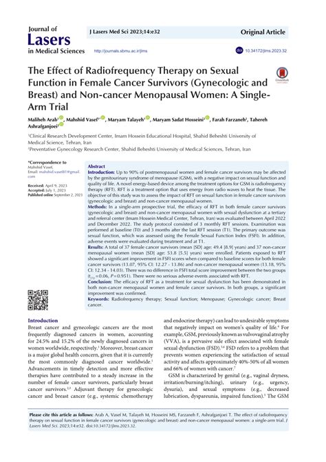 Pdf The Effect Of Radiofrequency Therapy On Sexual Function In Female Cancer Survivors