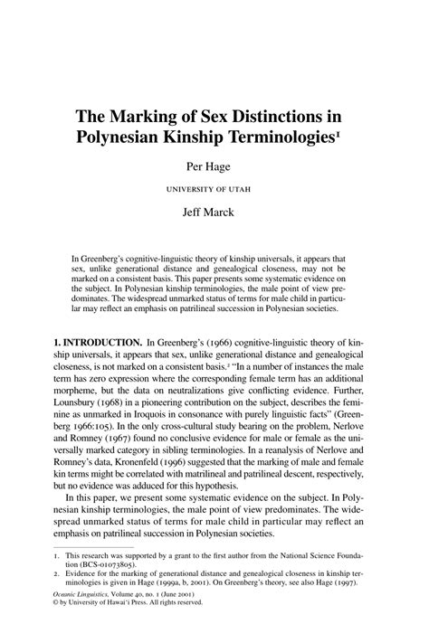 Pdf The Marking Of Sex Distinctions In Polynesian Kinship Terminologies