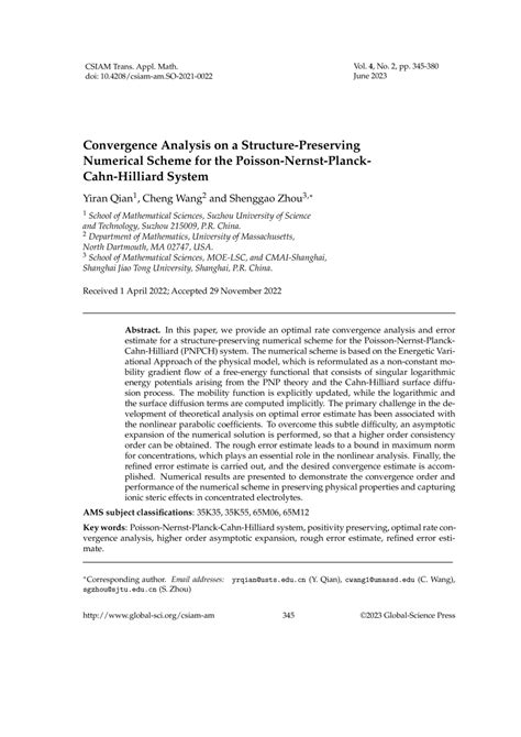Global Science Press Convergence Analysis On A Structure Preserving