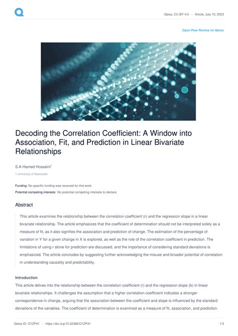 Pdf Decoding The Correlation Coefficient A Window Into Association Fit And Prediction In