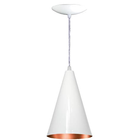 Luminária Pendente Cone Em Alumínio Branco E Cobre Submarino