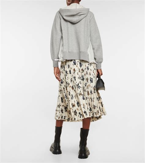 Paneled Cotton Blend Jersey Hoodie In Grey Sacai Mytheresa