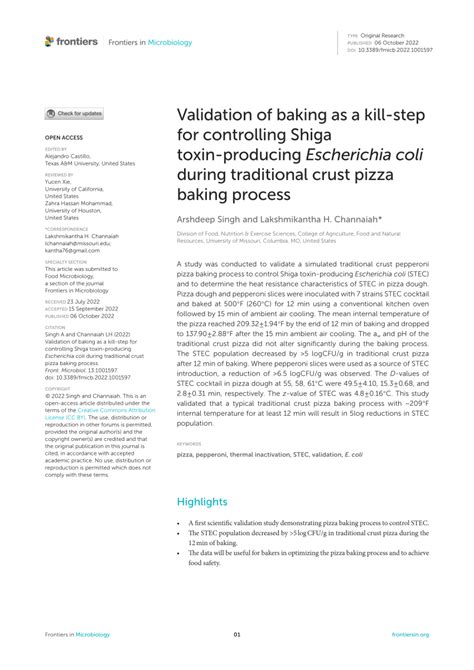 Pdf Validation Of Baking As A Kill Step For Controlling Shiga Toxin