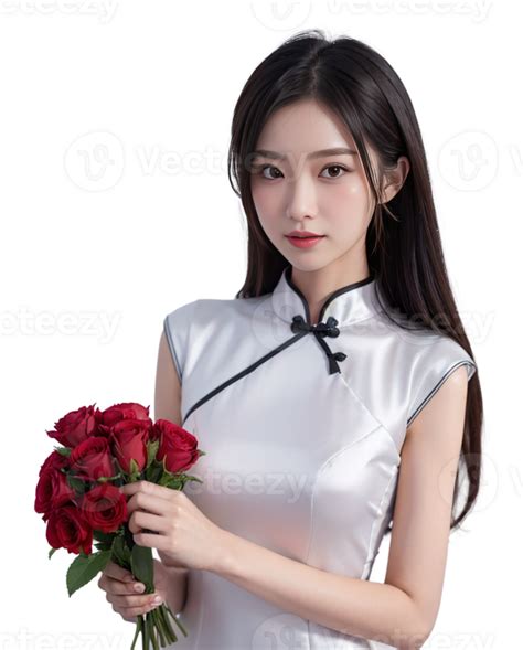 AI Generated Women Cheongsam Dress Chinese New Year PNG Transparent Background AI Generative
