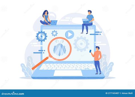 Tiny Business People With Digital Devices Testing Demo Software Beta Testing New Product Tiny Business People With Digital Devices Testing Demo Software Beta Testing New Product