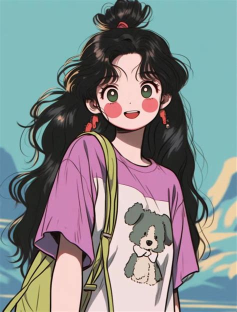 An Anime Girl With Long Black Hair Wearing A Pink Shirt And Carrying A