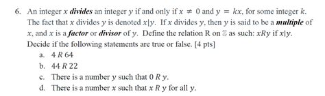 Solved A 6 An Integer X Divides An Integer Y If And Only