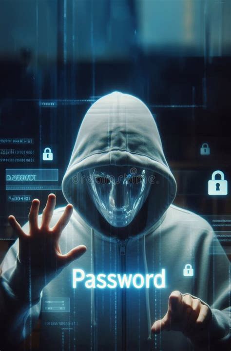 A Hacker In A Hooded Sweatshirt Grabs The Word Password On A Computer