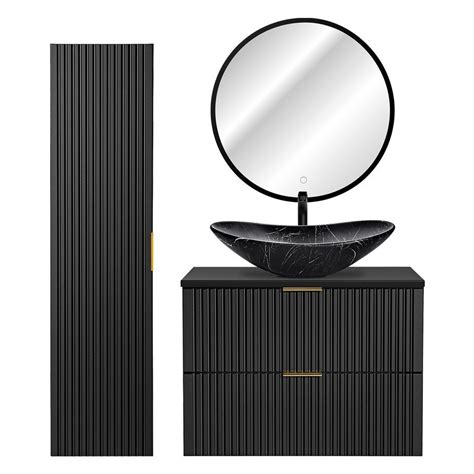 Lomadox Badmöbel Set Adelaide 56 Black Spar Set 3 St 3 Tlg Mit