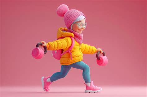 A Toy Figure Of A Girl Wearing A Yellow Jacket And Pink Gloves