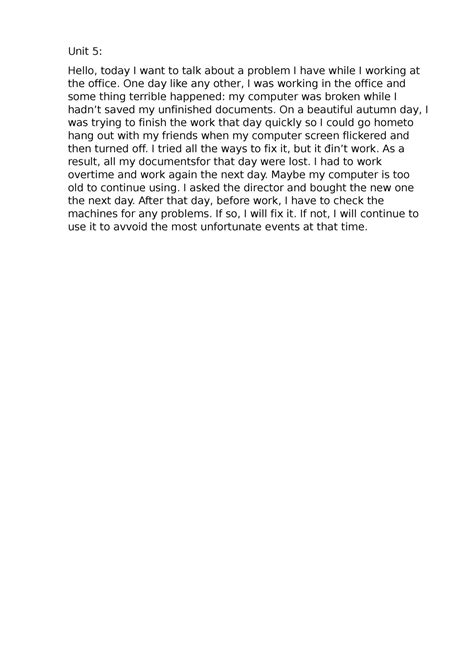 Unit 5 Writting Dsfvsdvbfd Unit 5 Hello Today I Want To Talk