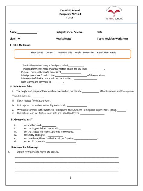 Sst Worksheet Pdf Plateau Desert