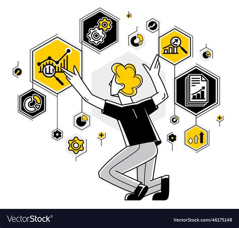 Worker Analyzes Some Data And Systematizing Vector Image