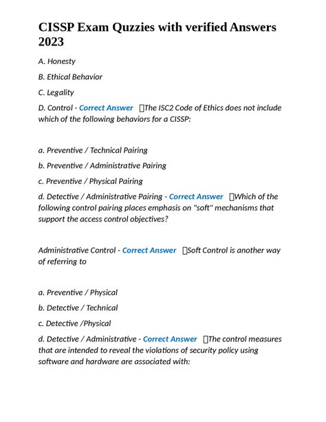 Cissp Exam Quzzies With Verified Answers 2023 Exams Nursing Docsity