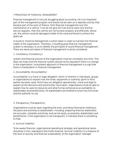7 Principles Of Financial Management Non Governmental Organization