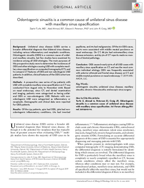 Pdf Odontogenic Sinusitis Is A Common Cause Of Unilateral Sinus