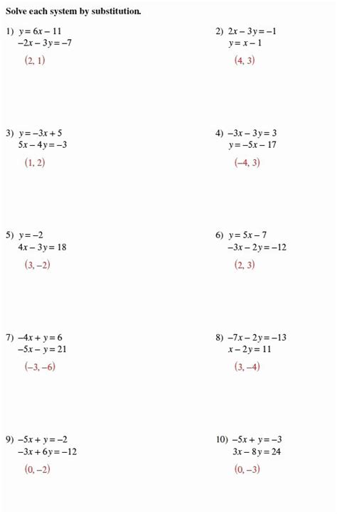 Substitution Method Worksheet Answer Key Pro Worksheet