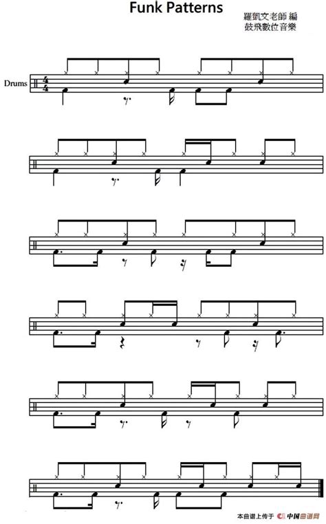 爵士鼓谱：funk Pattern器乐乐谱中国曲谱网