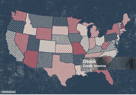 Carte Des États Des Étatsunis Avec Texture De Points En Demiteinte Tons