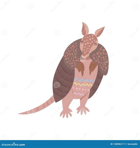 Armadillo Standing And Smiling Black And White Line Art Cartoon Vector